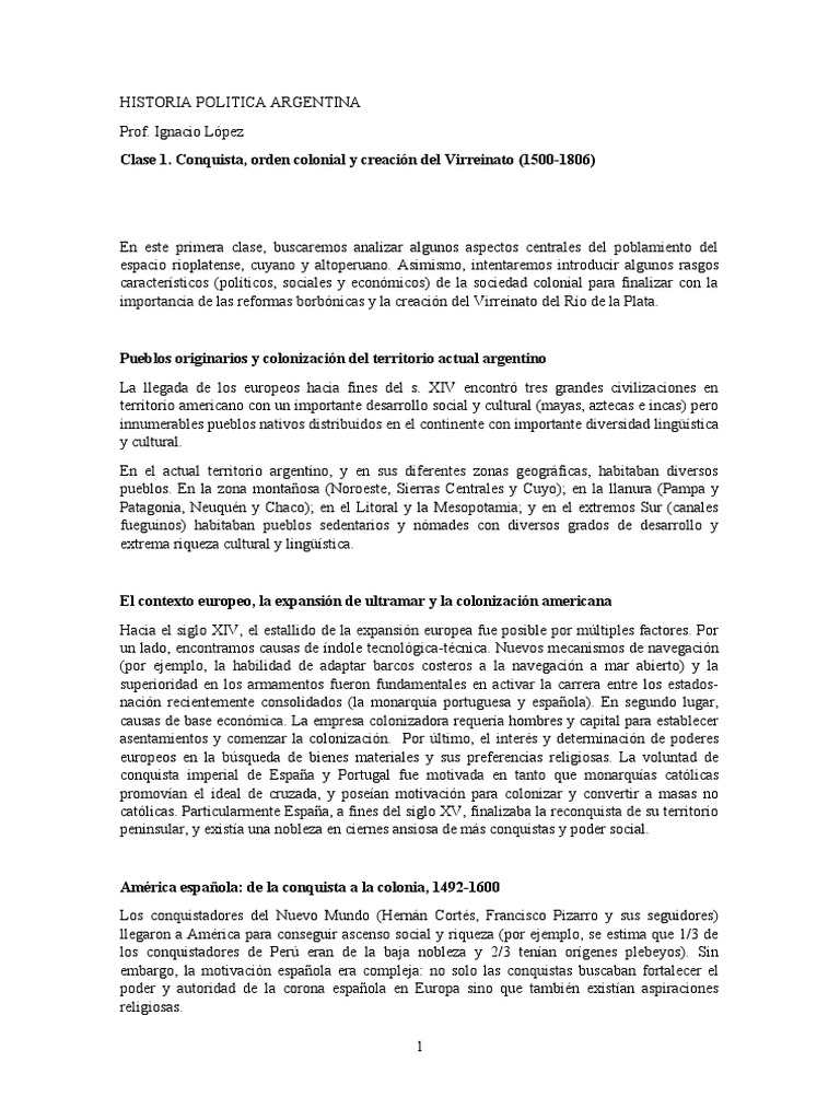 Clase 1. Conquista Orden Colonial y Creacion Del Virreinato 1500-1806 ...