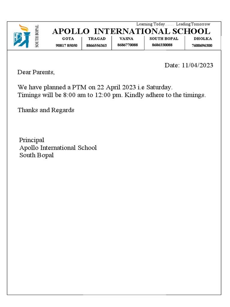 PTM Notice for Parents | PDF | Wellness