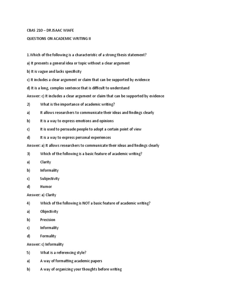 CBAS 210 Academic Writing Questions | PDF | Citation | Abstract (Summary)