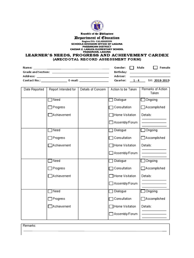 Anecdotal Record RPMS Module12 | PDF
