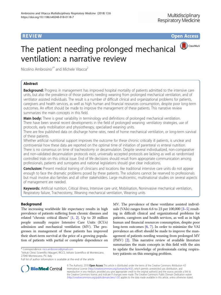 The Patient Needing Prolonged Mechanical Ventilation | PDF | Intensive ...