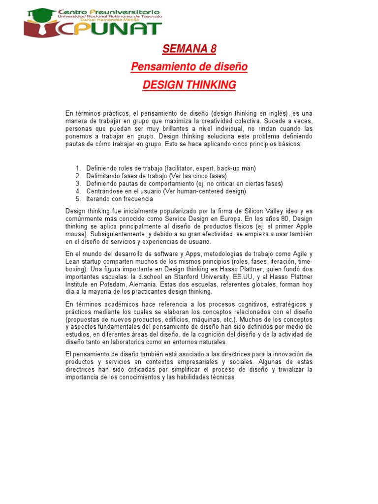 Pensamiento de Diseño Design Thinking: Semana 8 | PDF | El pensamiento ...
