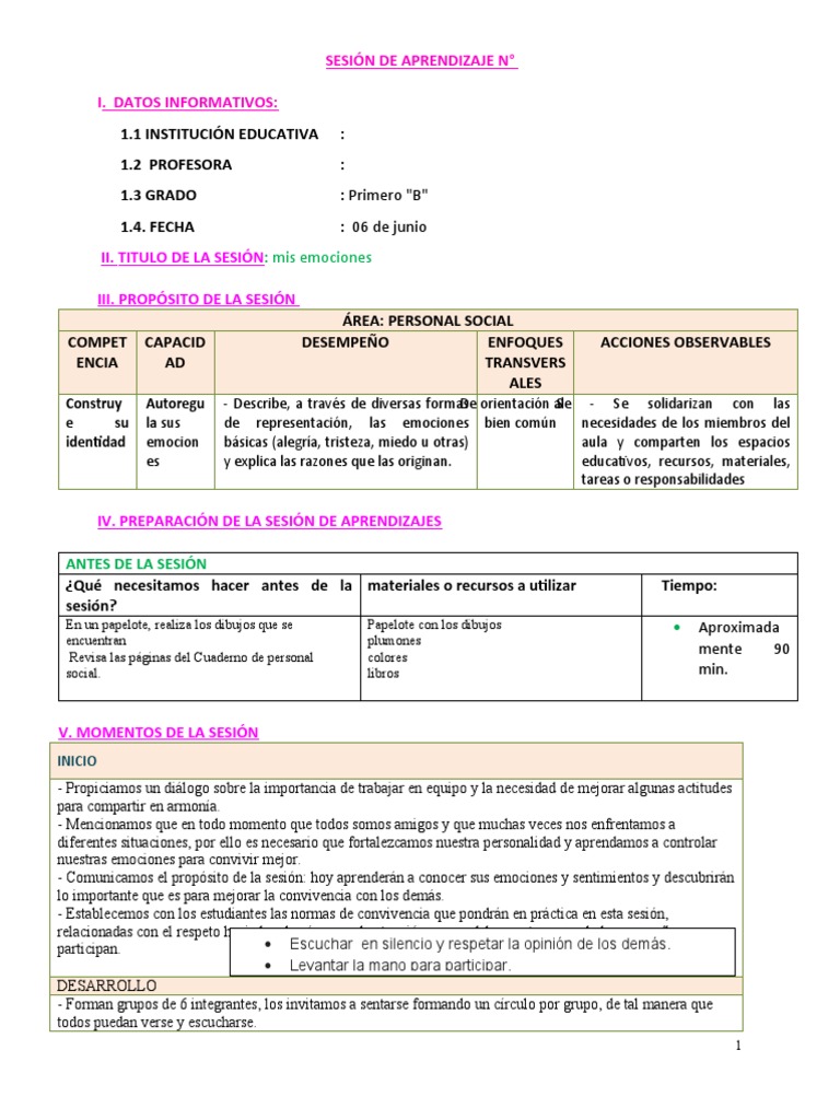 6 Las Emociones Sesion | PDF | Las emociones | Aprendizaje