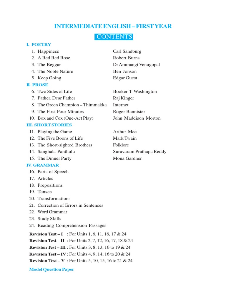 Intermediate ENGLISH First Year Syllabus | PDF