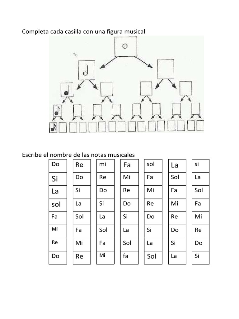 TAREA Completar Figuras y Notas Musicales 2 | PDF