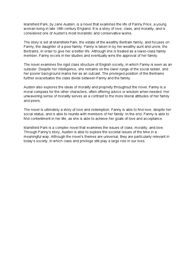 Mansfield Park Analysis | PDF