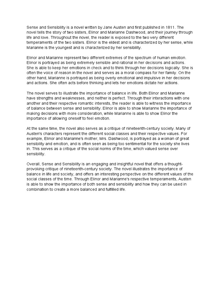 Sense and Sensibility Analysis | PDF