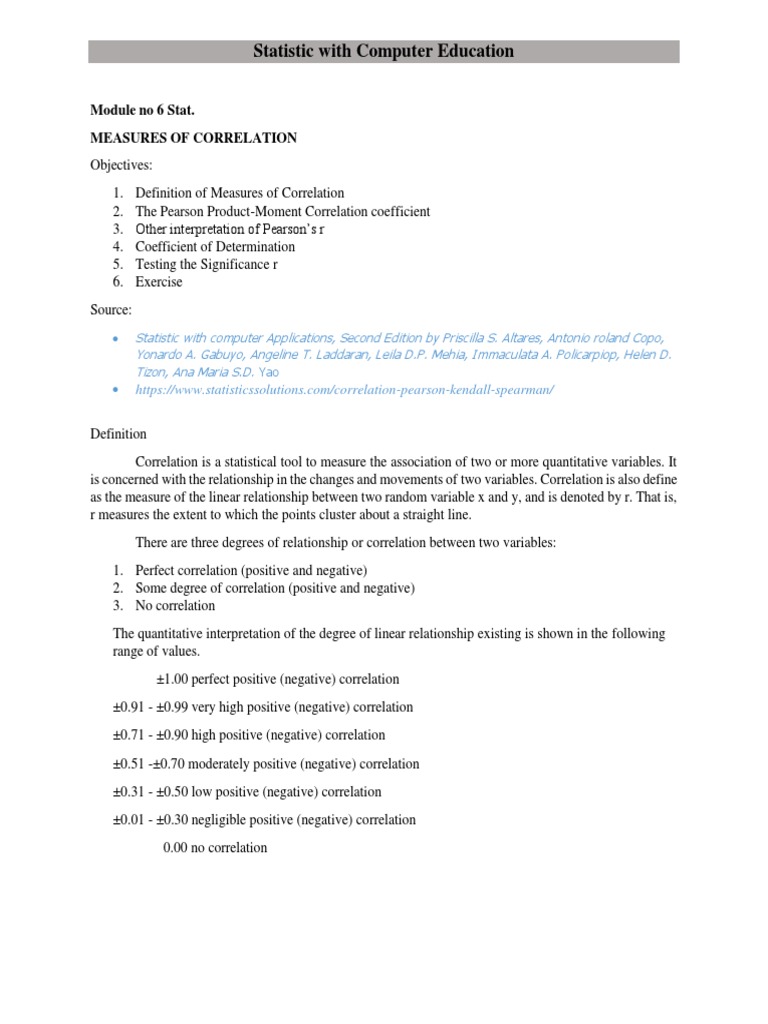 Measures Of Correlation Pdf Statistical Significance Coefficient Of Determination
