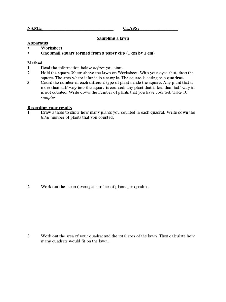 Lawn Sampling Activity Pdf Home Garden