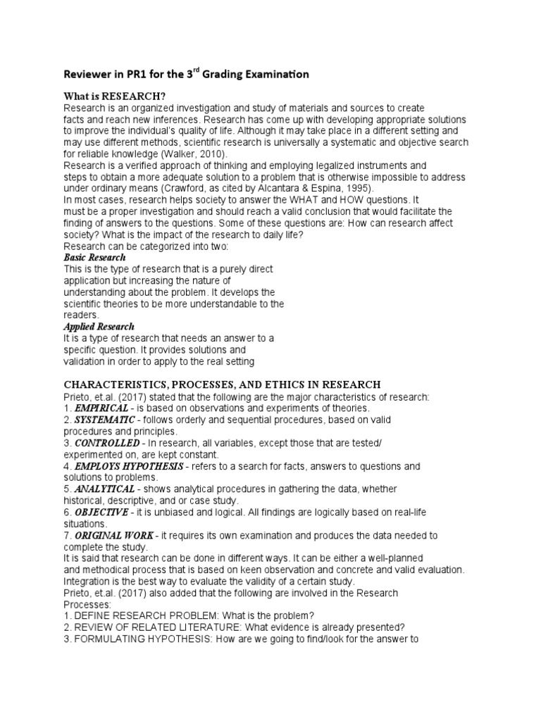 Reviewer in PR1 For The 3rd Grading Examination | PDF | Qualitative Research | Data