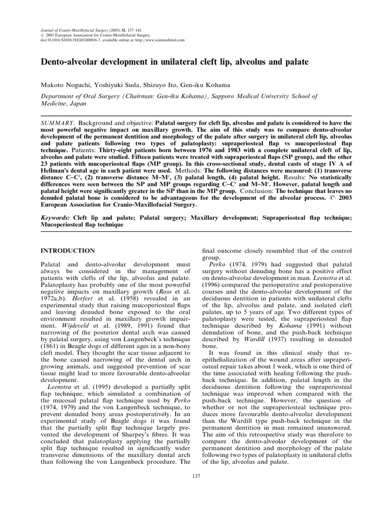 Dento-Alveolar Development in Unilateral Cleft Lip, Alveolus and Palate | PDF | Dental Anatomy ...