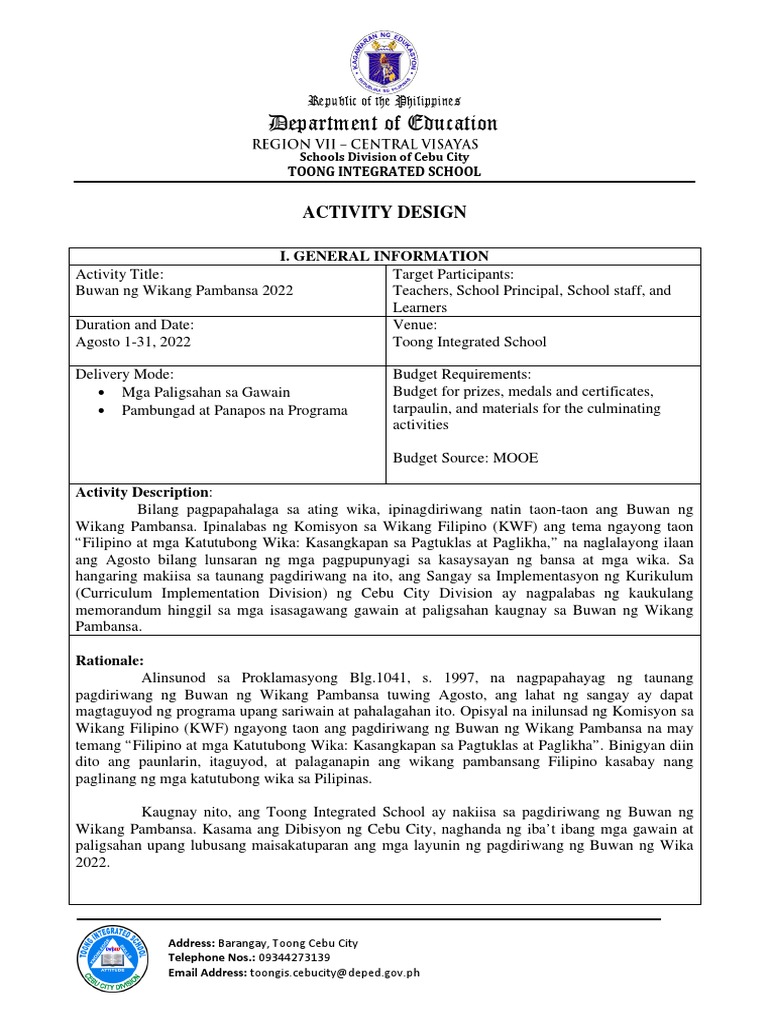 ACTIVITY-DESIGN-Buwang NG Wika 2022 | PDF