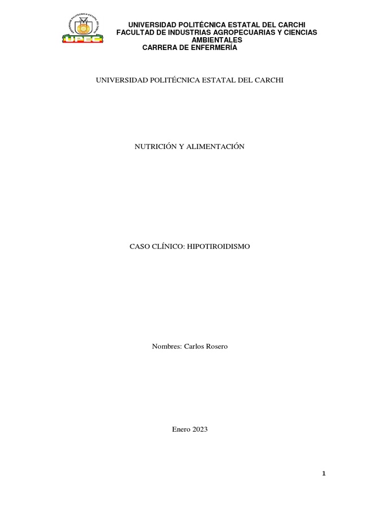 Caso Clínico - Hipotiroidismo | PDF | Nutrición | Dieta y nutrición