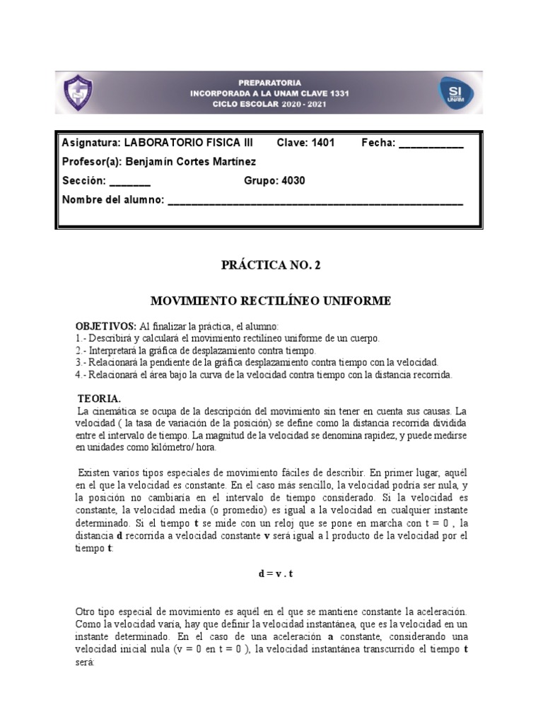 Fisica Iii Practica 2 Mru | PDF | Velocidad | Aceleración