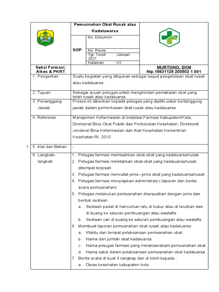 SOP Pemusnahan Obat | PDF