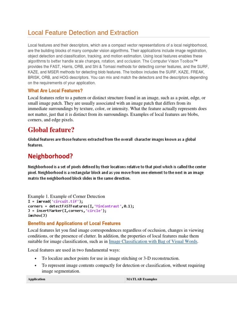 Global Feature?: Local Feature Detection and Extraction | PDF | Computer Vision | Image Segmentation