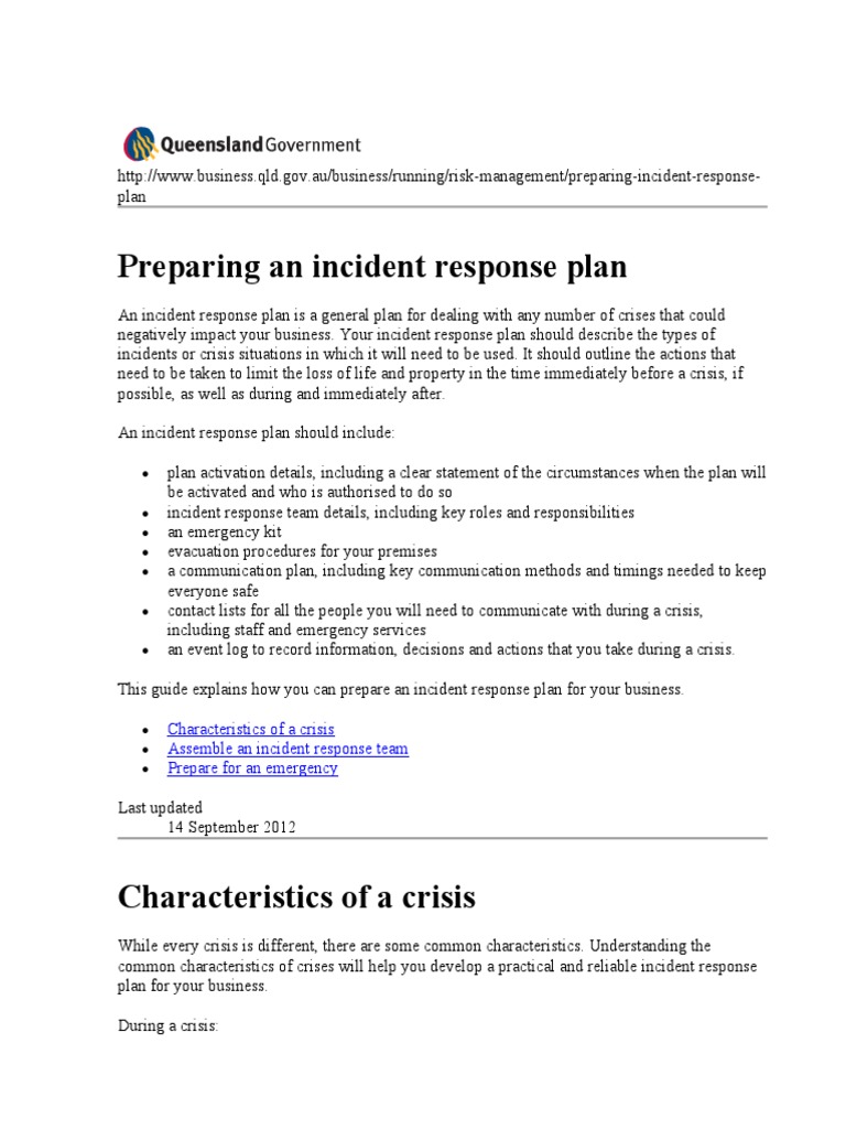 Preparing An Incident Response Plan | PDF | Emergency | Risk