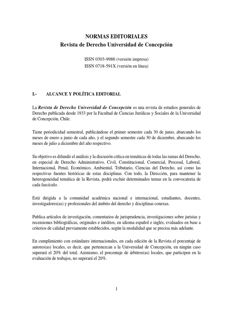 Revista de Derecho UdeC - Normas Editoriales (2022) - OTH | PDF | Bibliografía | Caso de ley