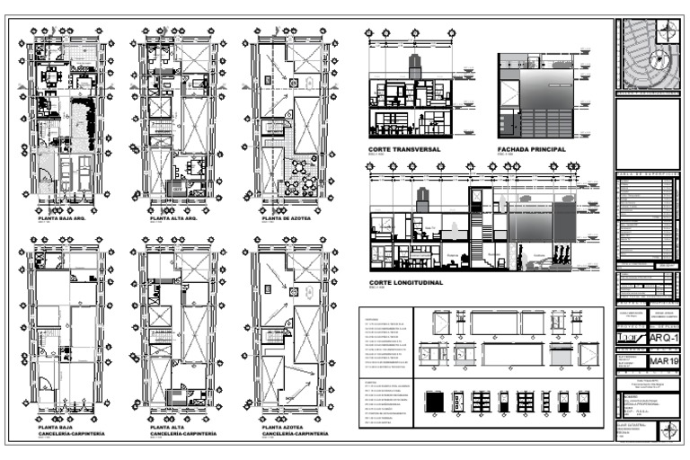 Corte Transversal Fachada Principal: Planta Baja Arq. Planta Alta Arq ...