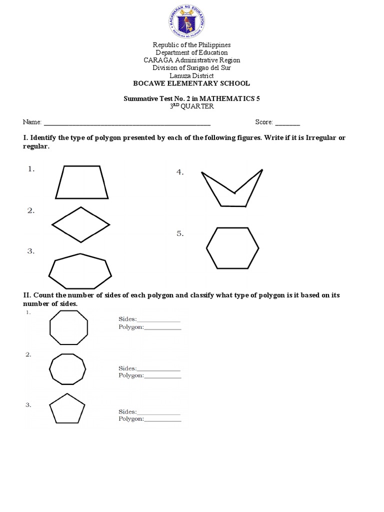 I. Identify The Type of Polygon Presented by Each of The Following ...