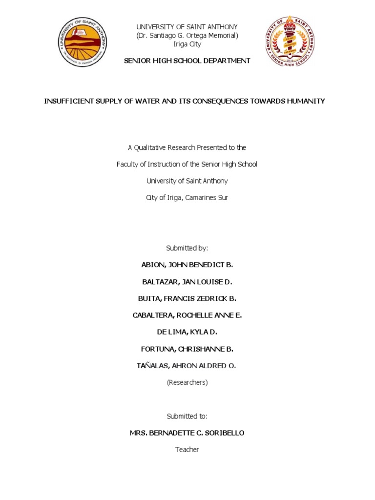 Insufficient Supply of Water and Its Consequences Towards Humanity ...