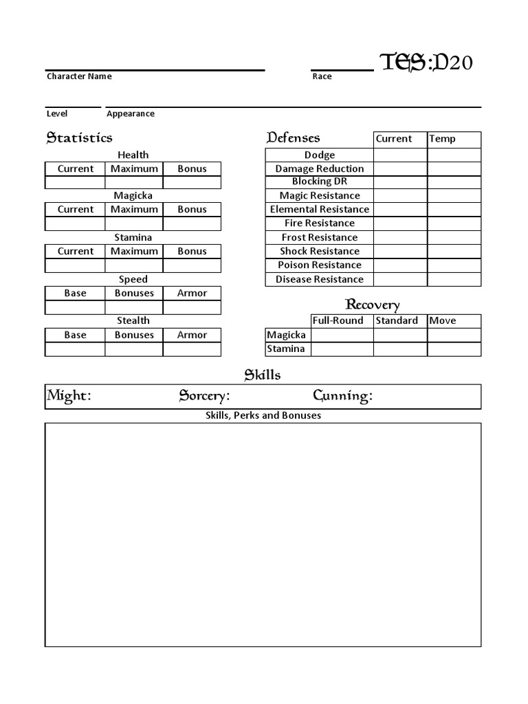 Tes D20 Character Sheet | PDF