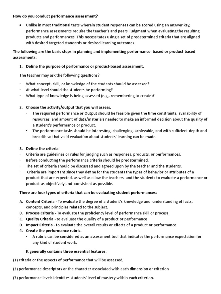 How Do You Conduct Performance Assessment | PDF | Rubric (Academic ...