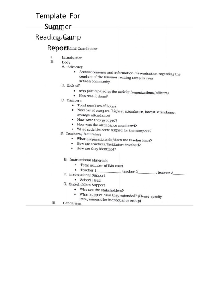 Template For Summer Reading Camp Report | PDF