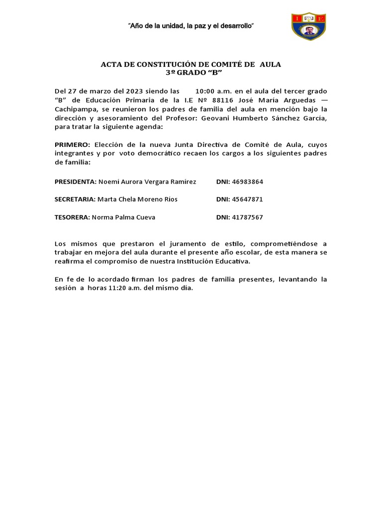 Acta de Comite de Aula | PDF