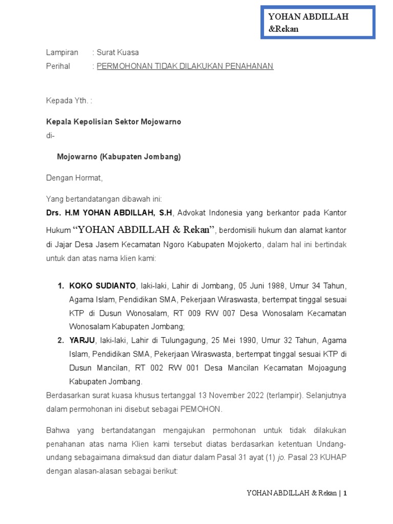 Permohonan Penangguhan Penahanan | PDF