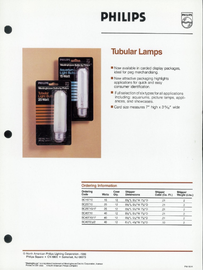 Philips Retail Merchandising Tubular Lamps Bulletin 1986 | PDF
