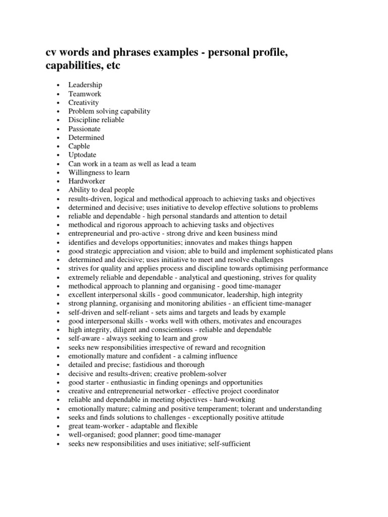 A Comprehensive List of Effective Words and Phrases for Describing ...