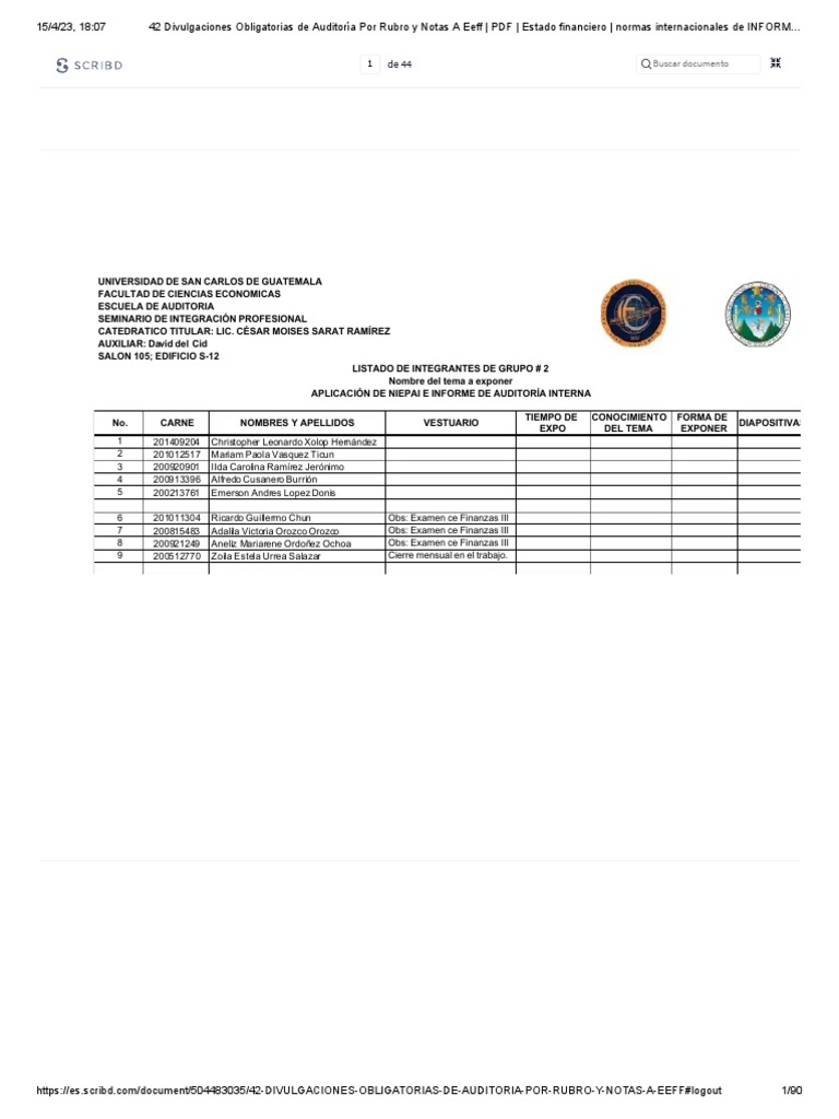 42 Divulgaciones Obligatorias de Auditoría Por Rubro y Notas A Eeff - PDF - Estado Financiero ...
