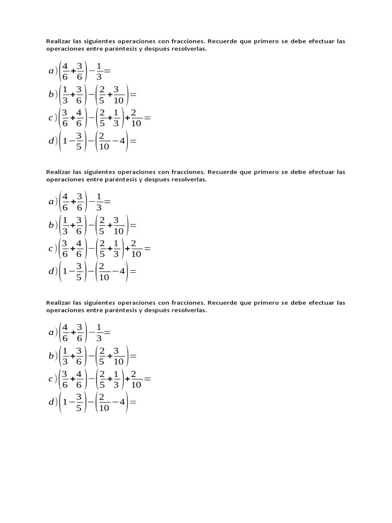 Operaciones con Fracciones: Ejercicios Resueltos | PDF | Métodos y ...