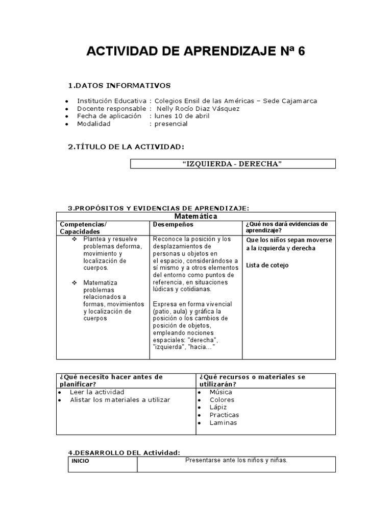 Actividad de Aprendizaje N 6: 1.datos Informativos | PDF | Aprendizaje | Maestros