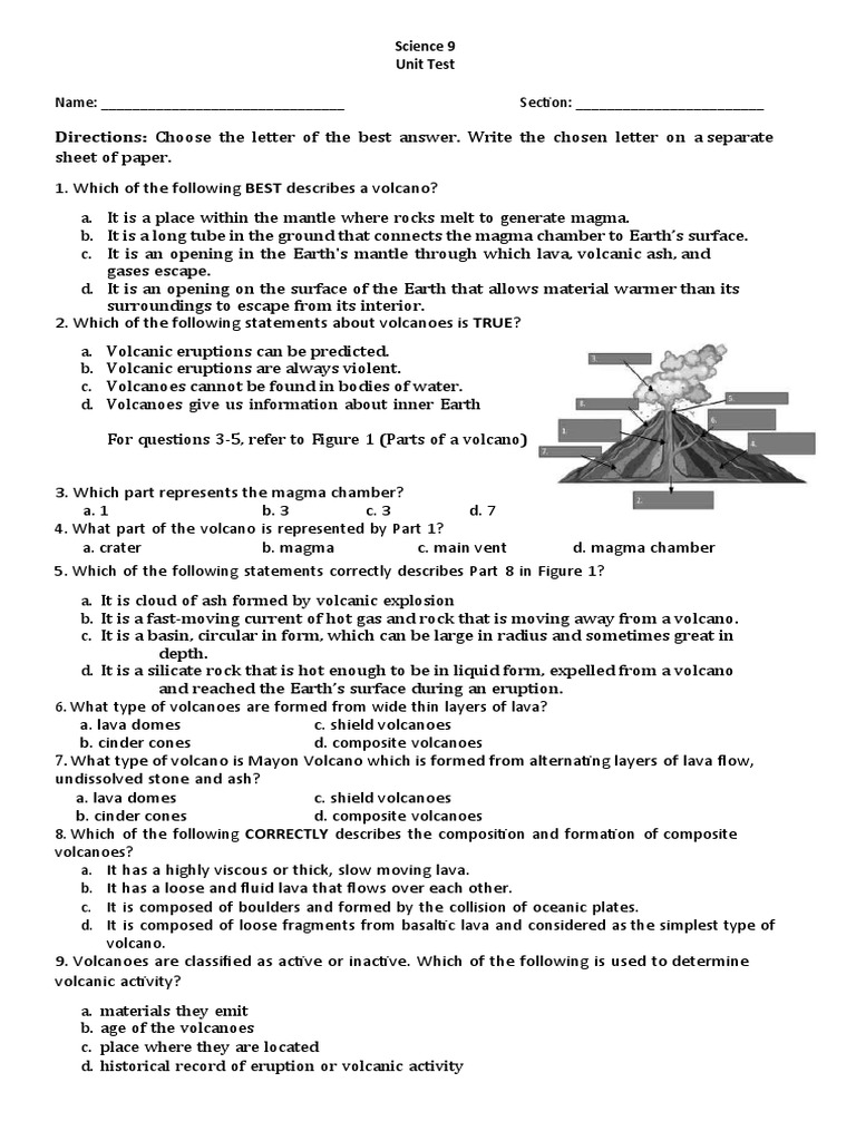 Science 9 Volcano Quiz | PDF | Volcano | Types Of Volcanic Eruptions