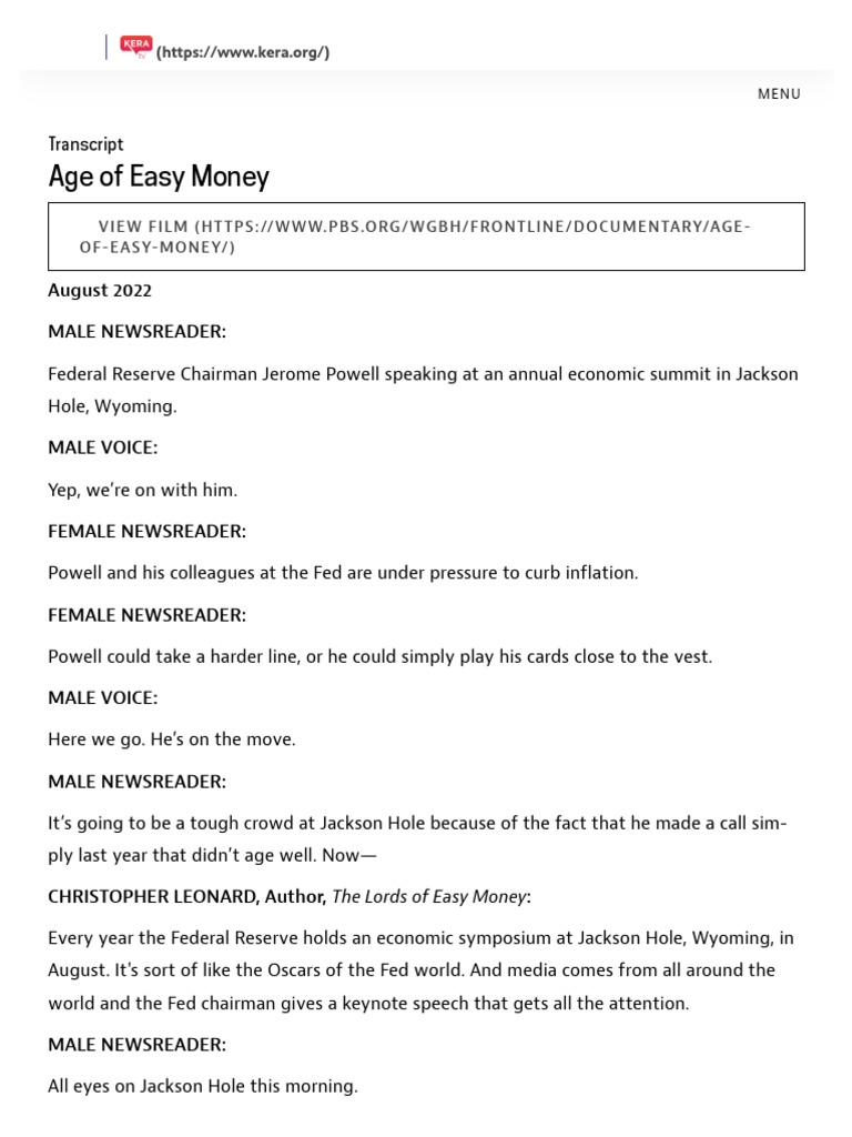 Age of Easy Money - FRONTLINE - Transcript | PDF | Federal Reserve ...