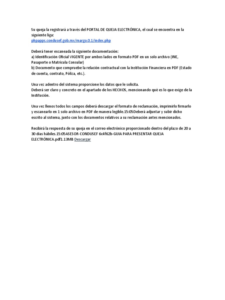 Guía para Queja Electrónica CONDUSEF | PDF