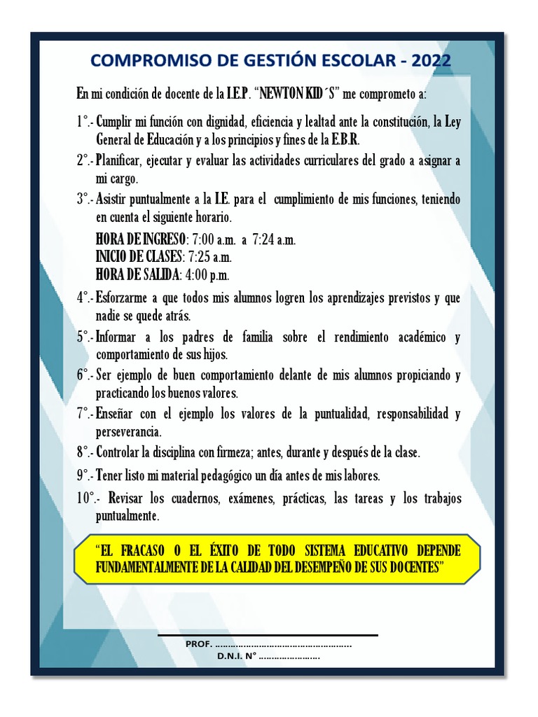 Compromiso de Gestion Escolar 2022-Prim | PDF