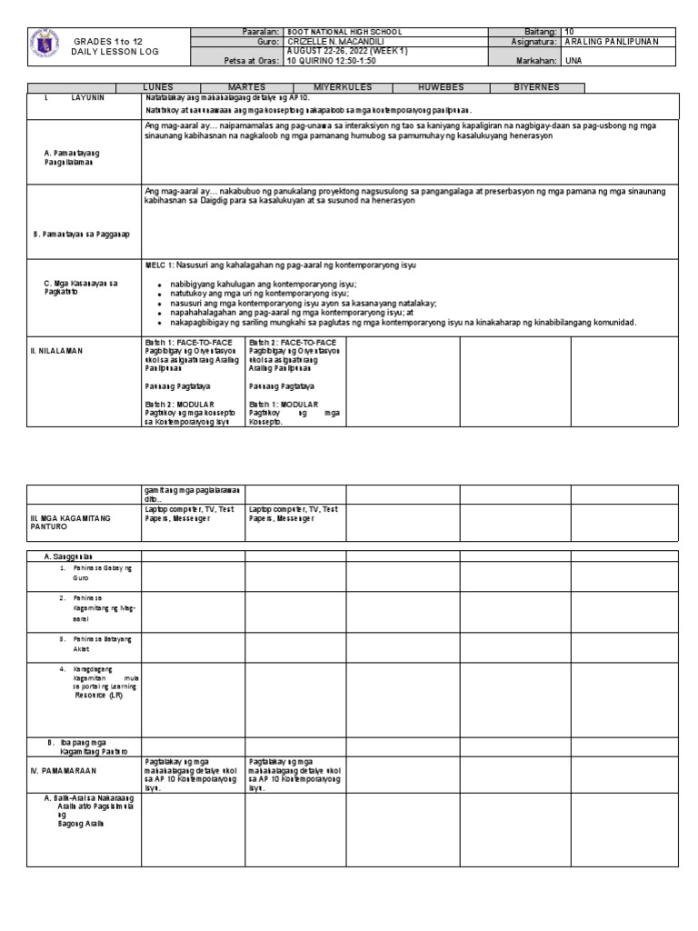GRADES 1 To 12 Daily Lesson Log | PDF