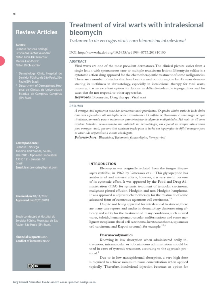 v10 Treatment of Viral Warts With Intralesional Bleomycin | PDF ...