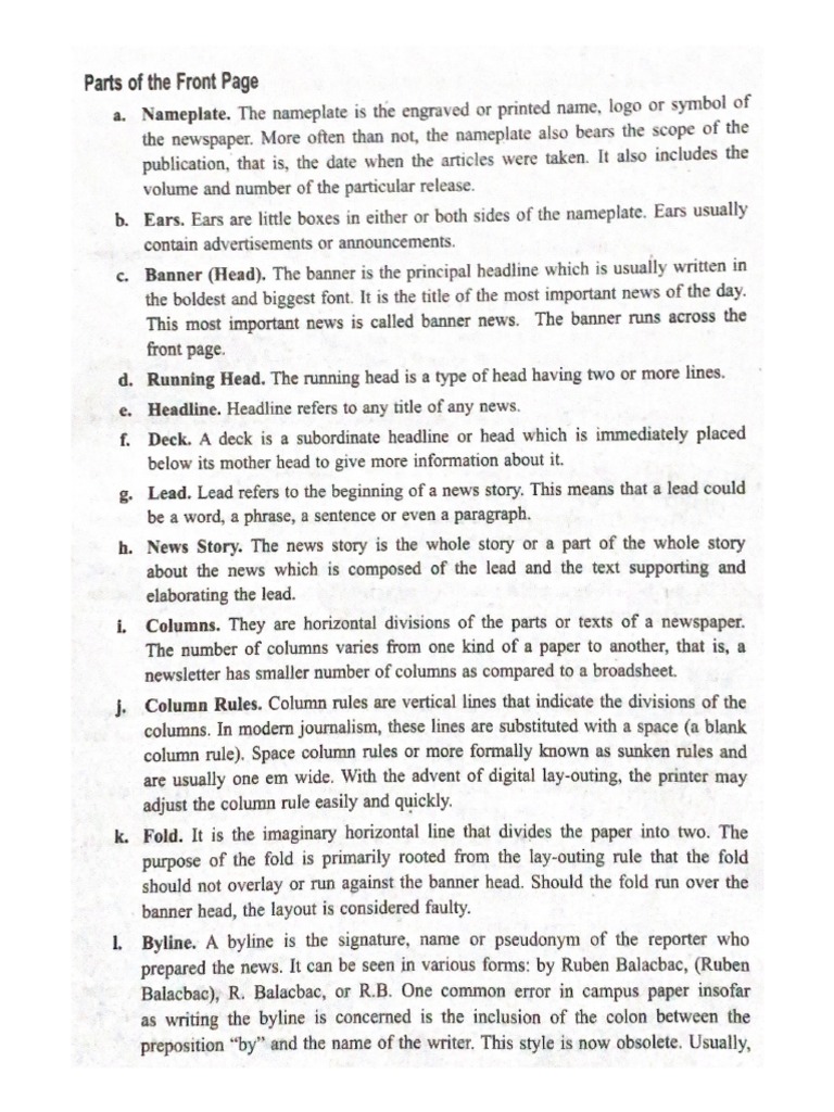 Parts of The Front Page | PDF