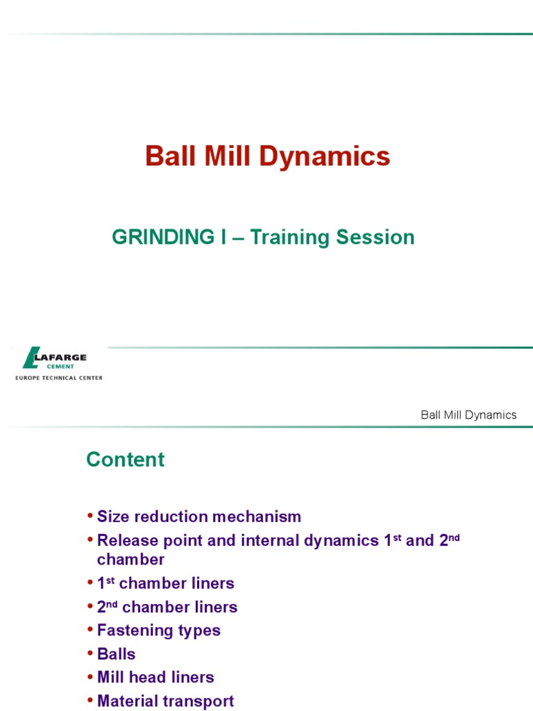 Ball Mill Dynamics: GRINDING I - Training Session | PDF | Mill (Grinding) | Cement