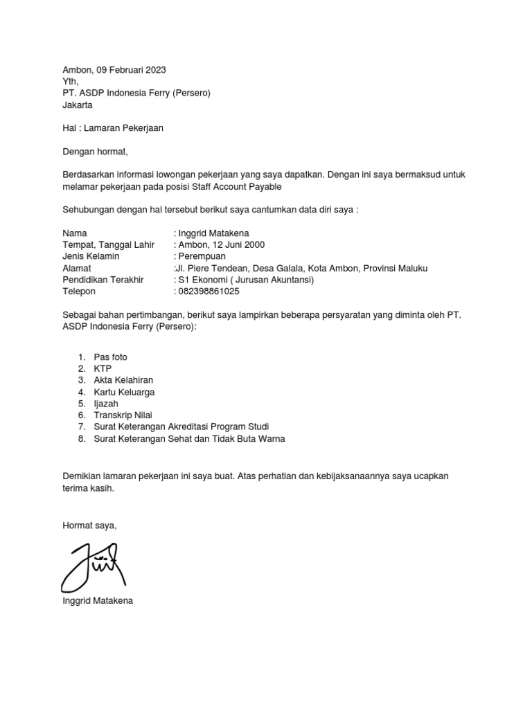 Lamaran Staff Account Payable ASDP | PDF