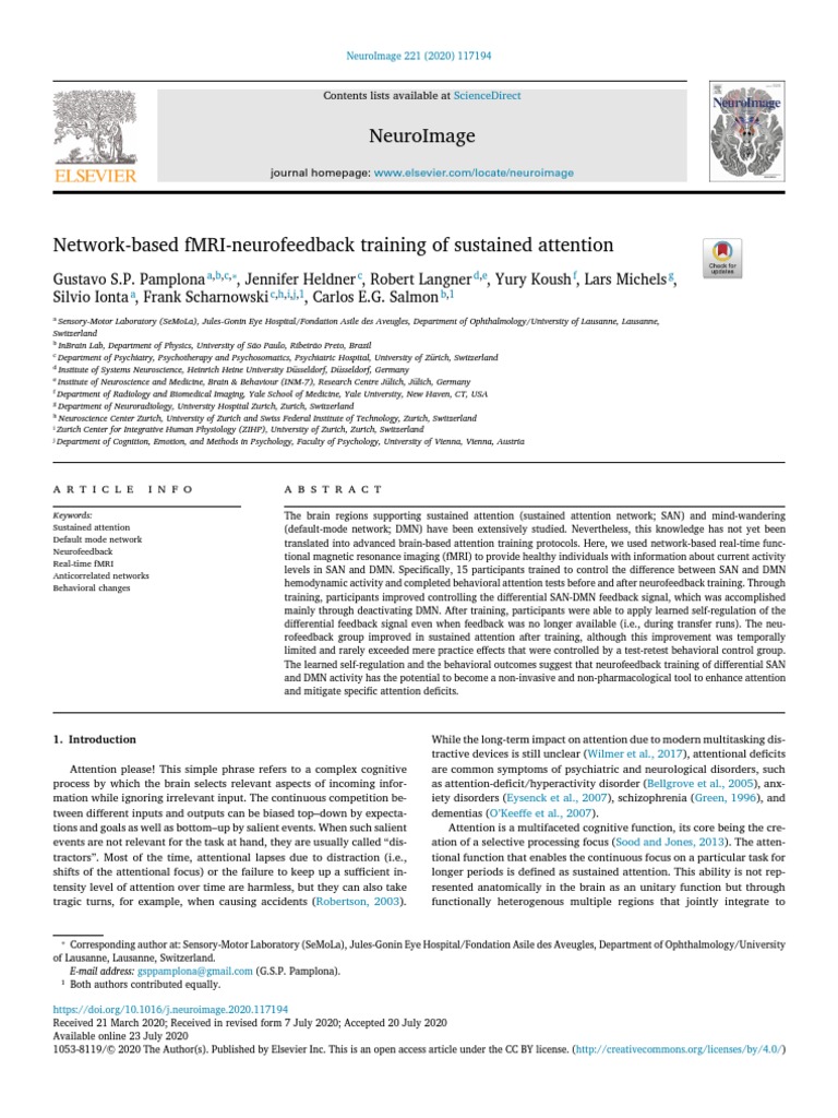 MIO Network-Based fMRI-neurofeedback Training of Sustained Attention ...