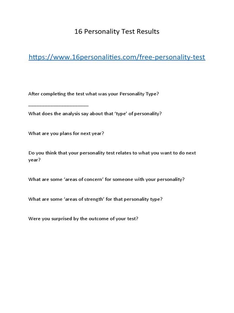 16 Personality Test Analysis Results | PDF | Career & Growth