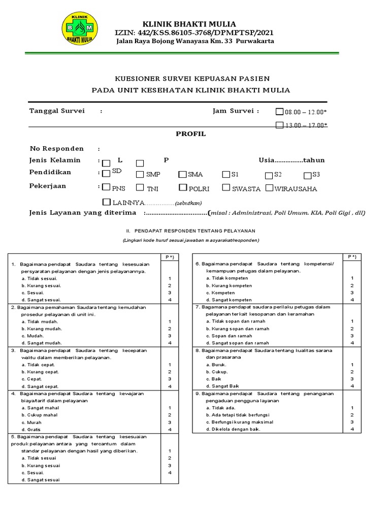 Form Kepuasan Pasien | PDF