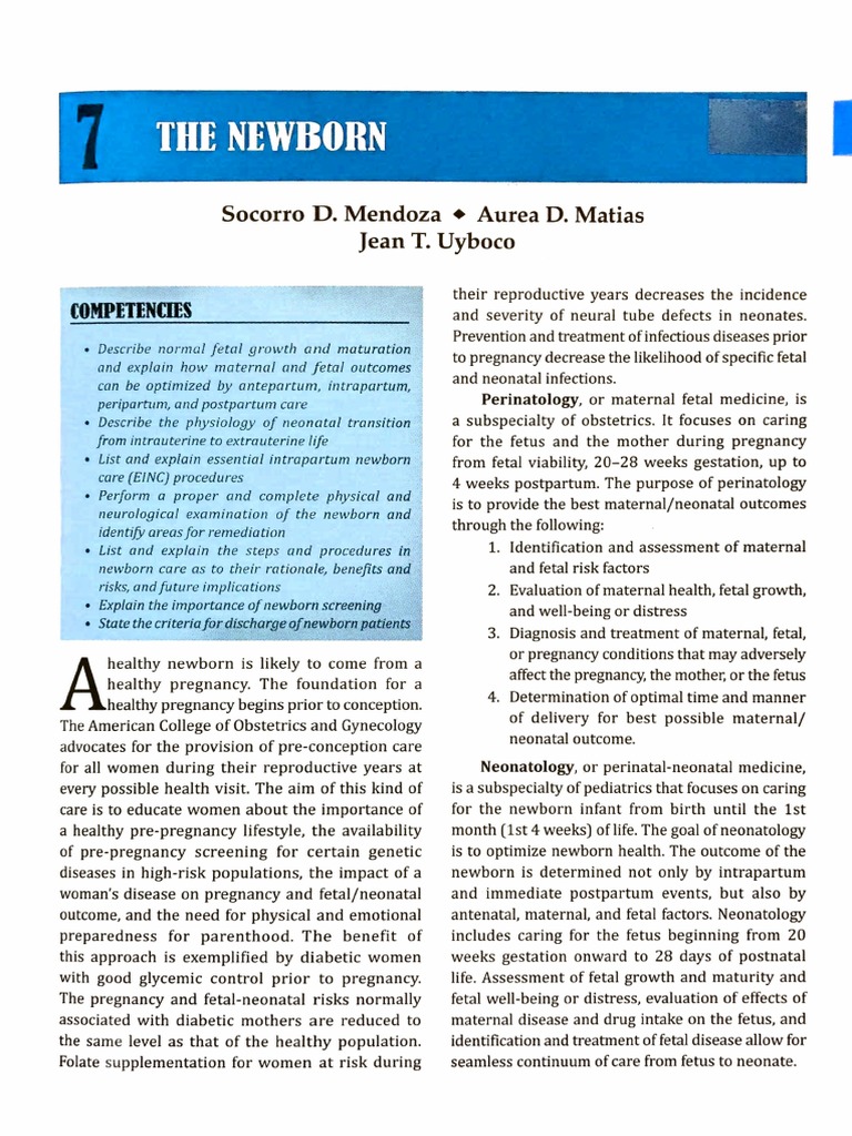 Fundamentals of Pediatrics Volume 1 Navarro Chapter 7 The Newborn | PDF