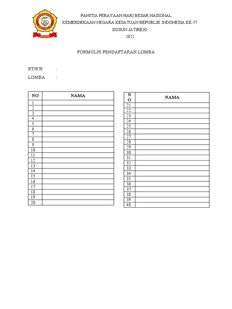 FORMULIR PENDAFTARAN LOMBA | PDF FORMULIR PENDAFTARAN LOMBA | PDF