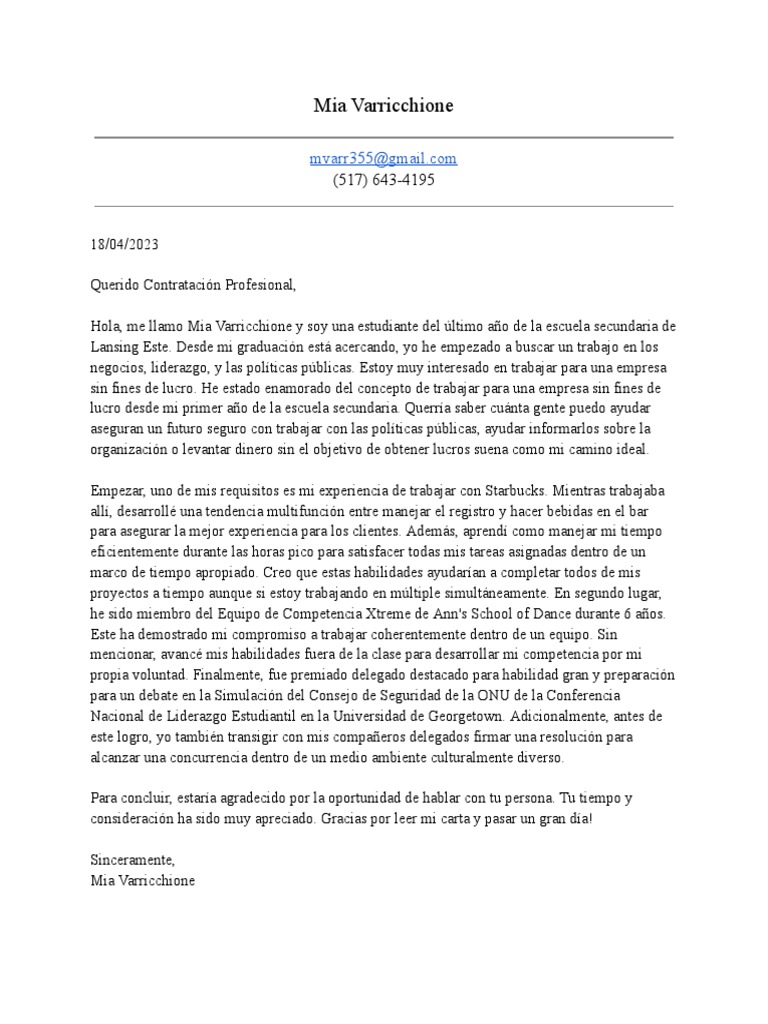 Spanish Cover Letter 1 | PDF